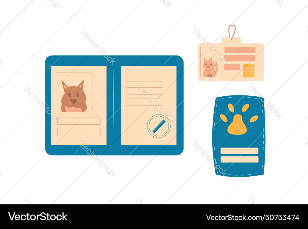 Passports and id tag for pets identification card Vector Image