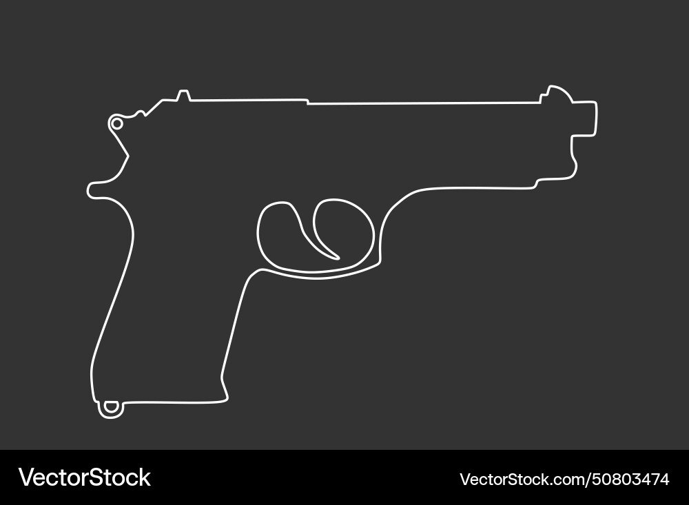 Pistol gun line contour silhouette Royalty Free Vector Image
