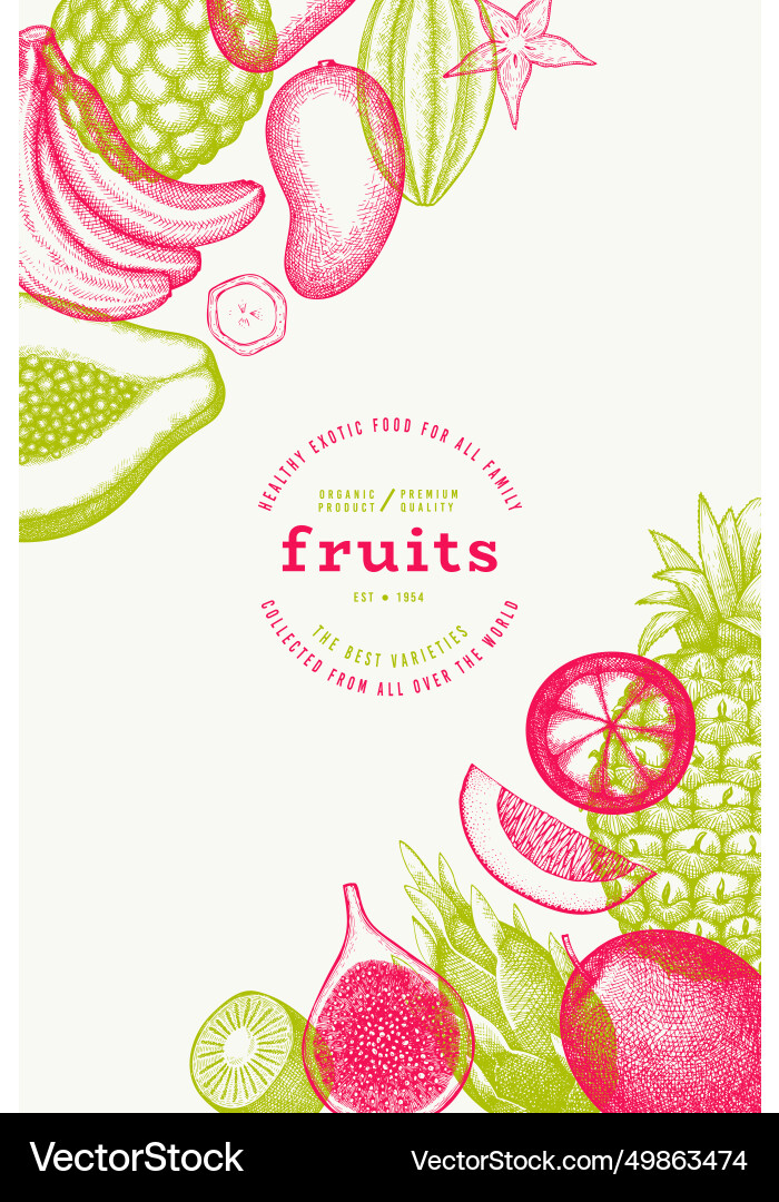 Tropical fruit design template hand drawn exotic Vector Image