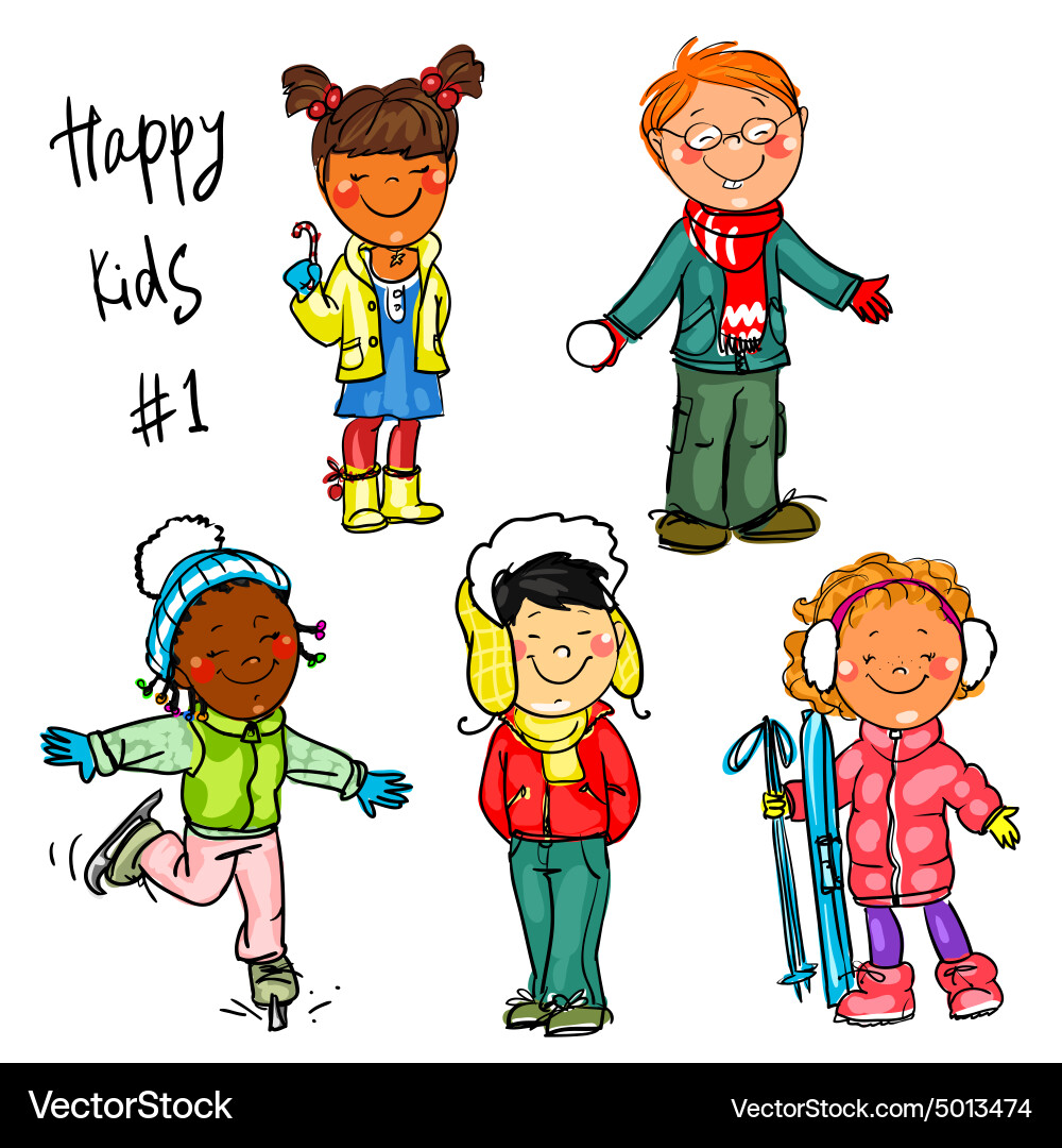 Winter Kids Cartoon Set Royalty Free Vector Image