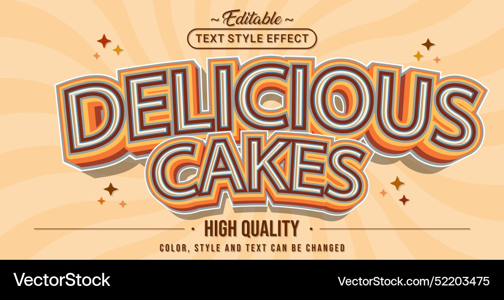 Editable text style effect - delicious cakes Vector Image
