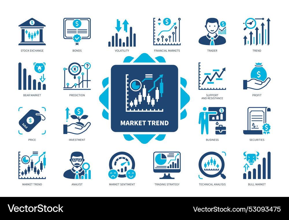 Market trend solid icon set Royalty Free Vector Image