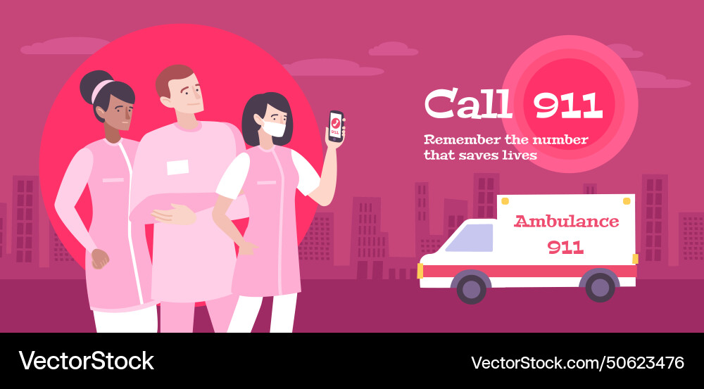 Call 911 horizontal banner Royalty Free Vector Image