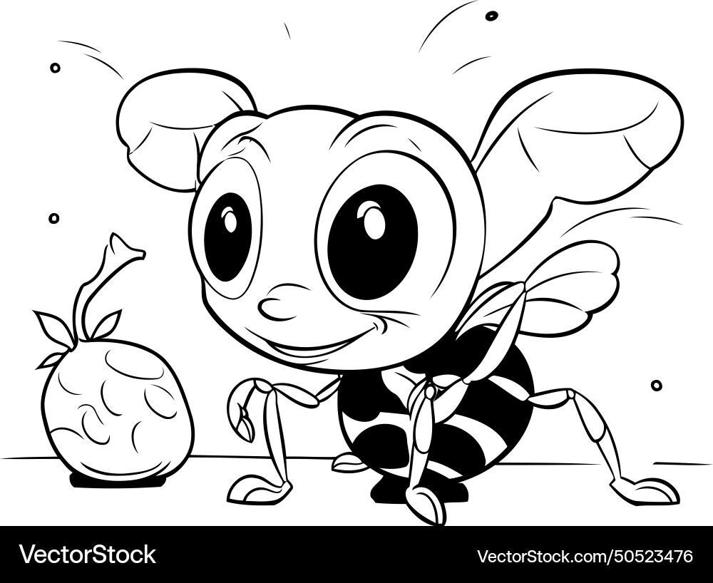 Cartoon bee and apple coloring book Royalty Free Vector