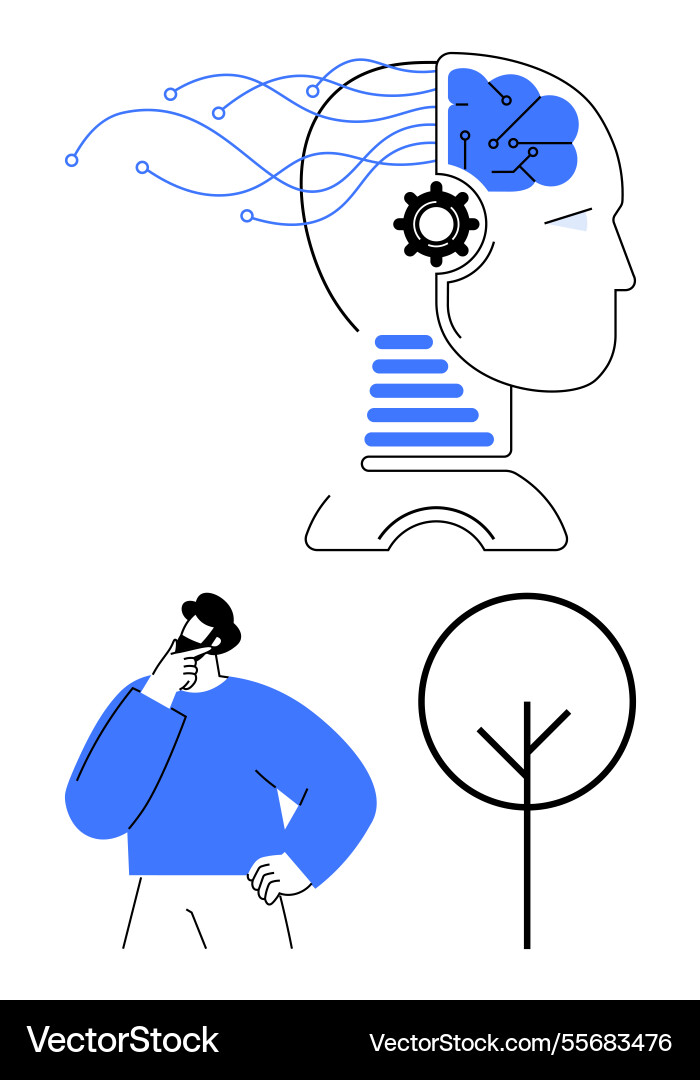 Human thinking artificial intelligence Royalty Free Vector