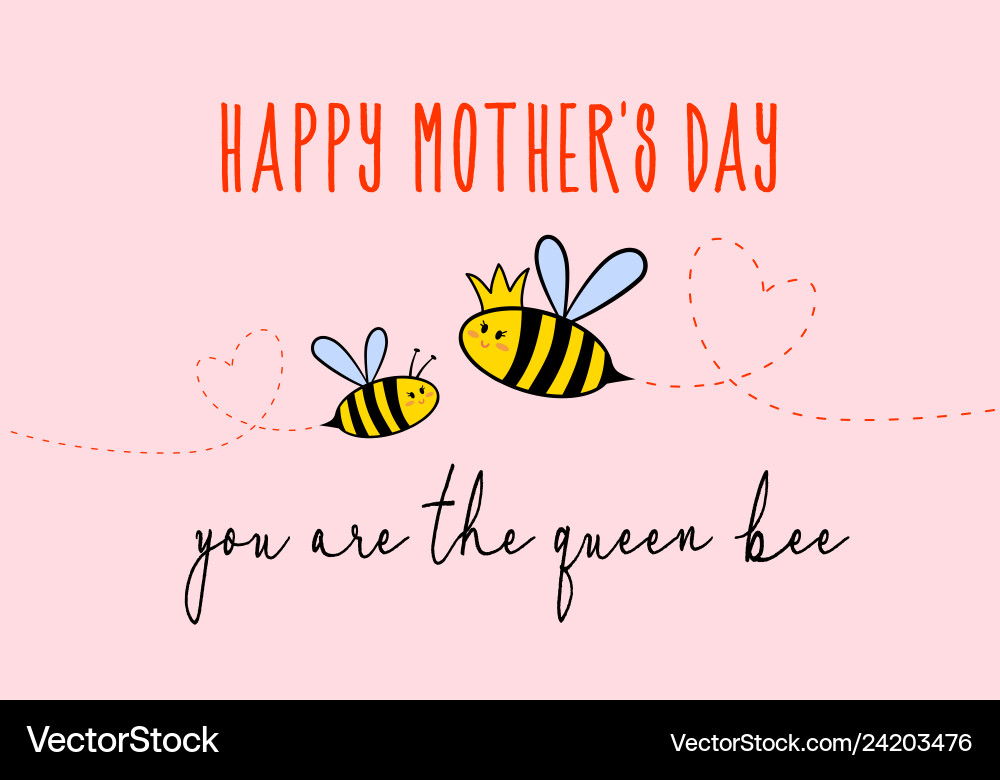 Mothers day card with cute bee Royalty Free Vector Image