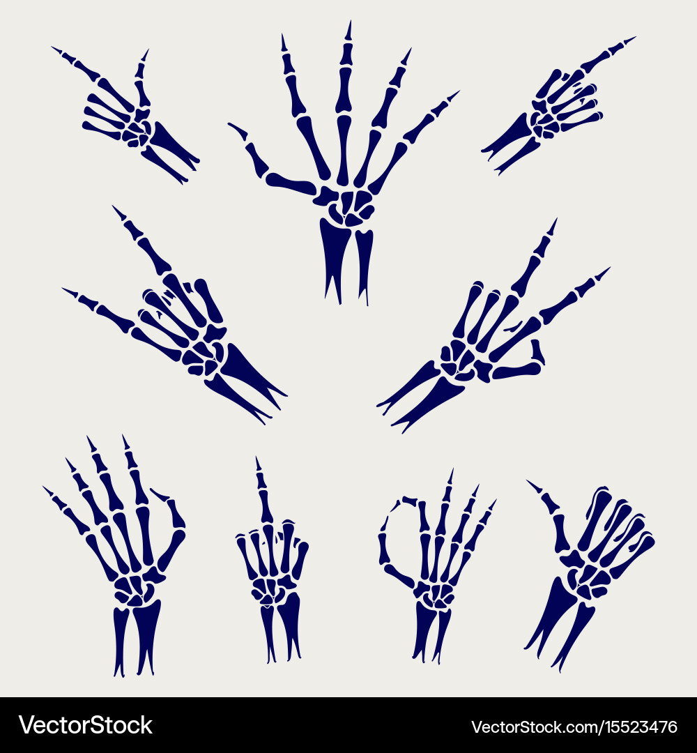 Skeleton hands signs on grey background Royalty Free Vector