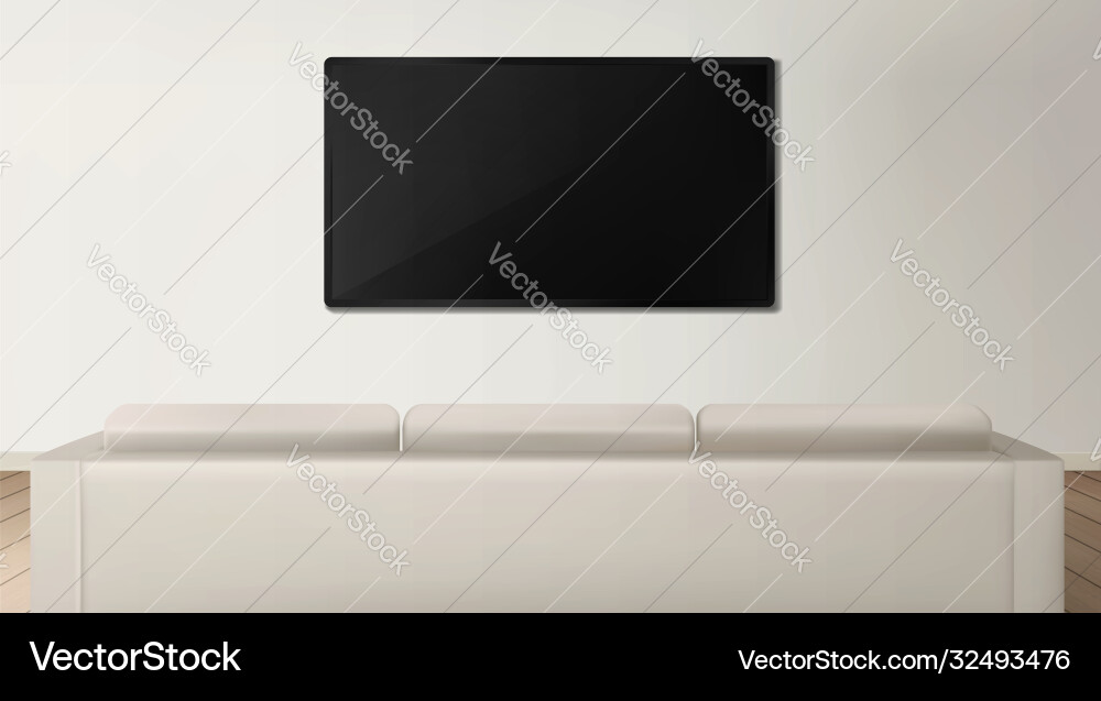 Sofa and tv back view in living room interior Vector Image