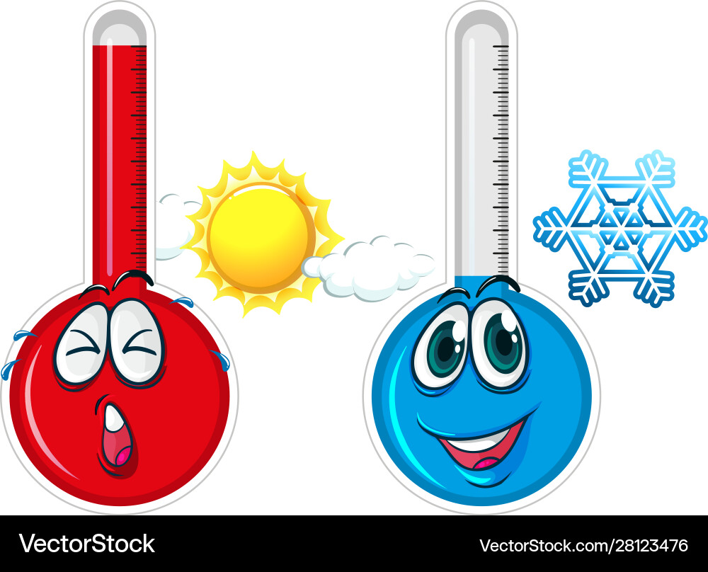 Two thermometers measuring hot and cold Royalty Free Vector