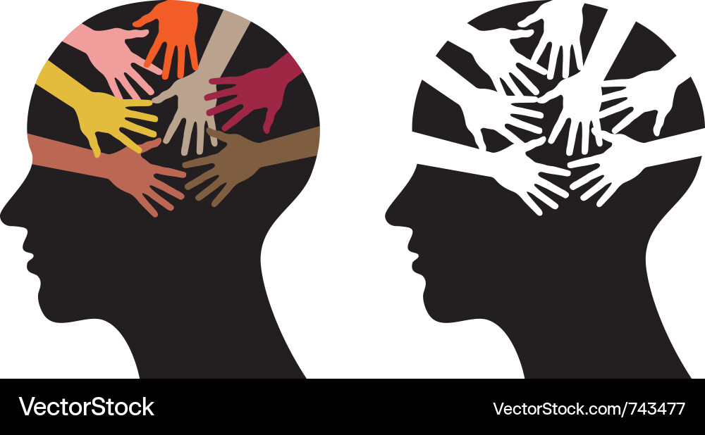 Black head profiles with helping hands Royalty Free Vector