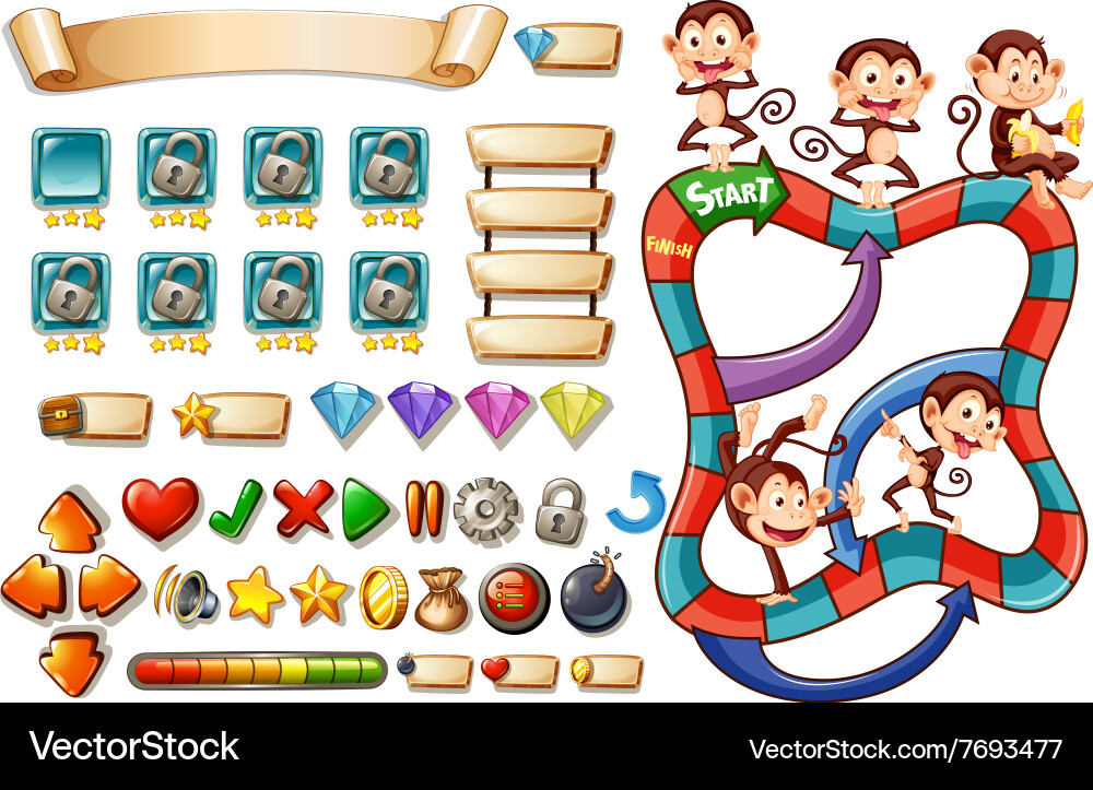 Game template with monkeys Royalty Free Vector Image