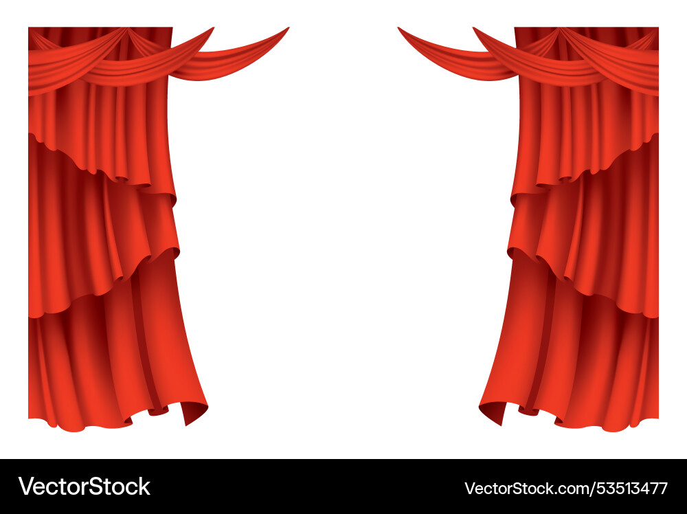 Red curtains realistic theater fabric silk Vector Image