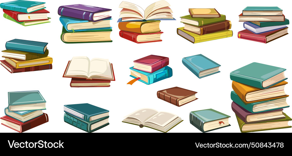 Books collection isolated open and close book Vector Image