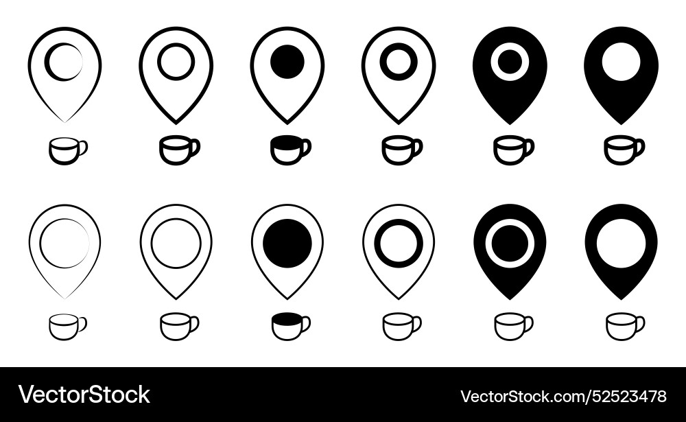 Coffee shop location icons set Royalty Free Vector Image