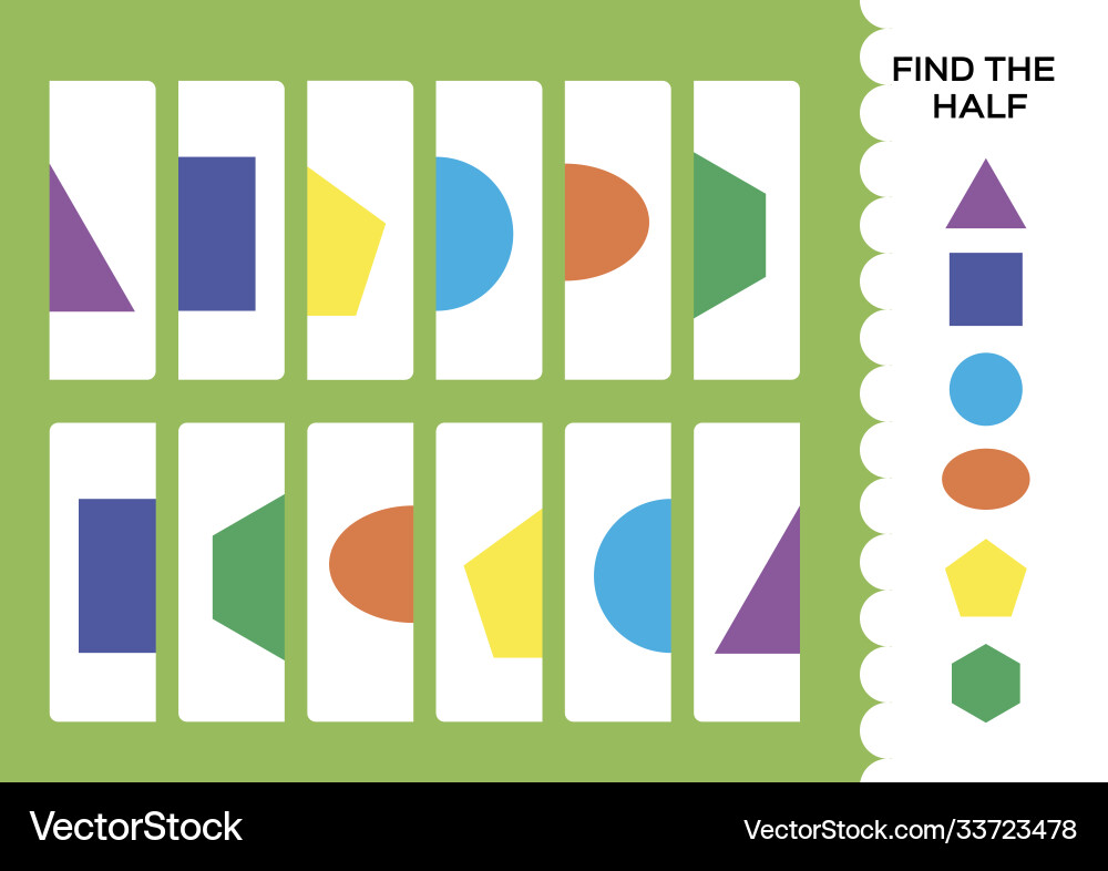 Find half for shapes simple educational game Vector Image
