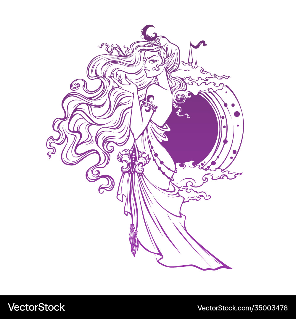 Mistyc elf princess queen night Royalty Free Vector Image