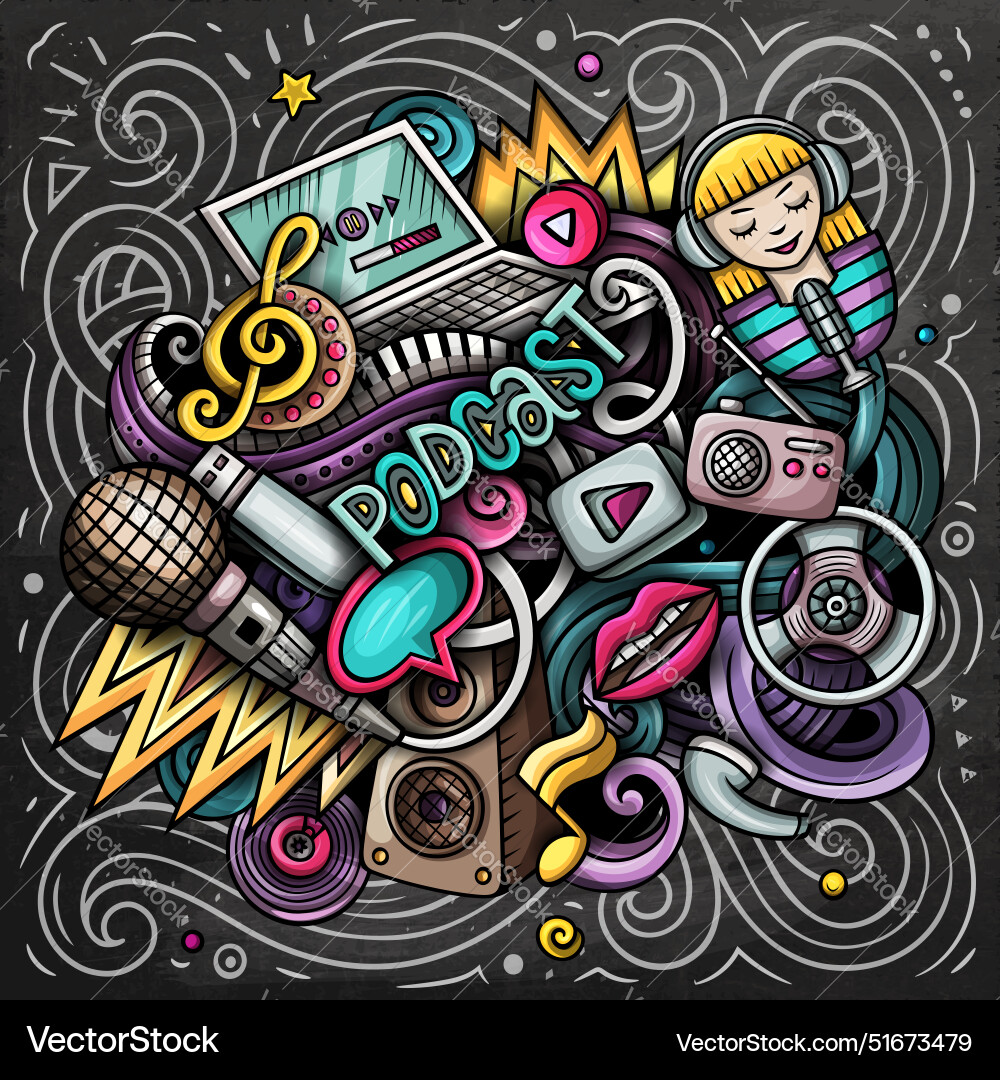 Audio content cartoon doodles funny design Vector Image