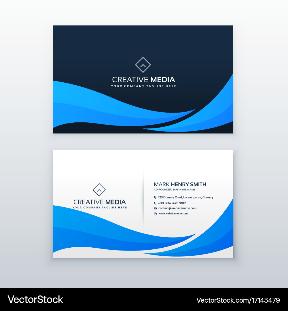 Blue wave business card design template Royalty Free Vector