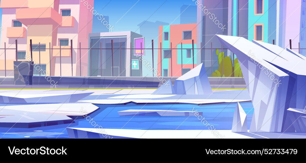 Broken ice on city river Royalty Free Vector Image