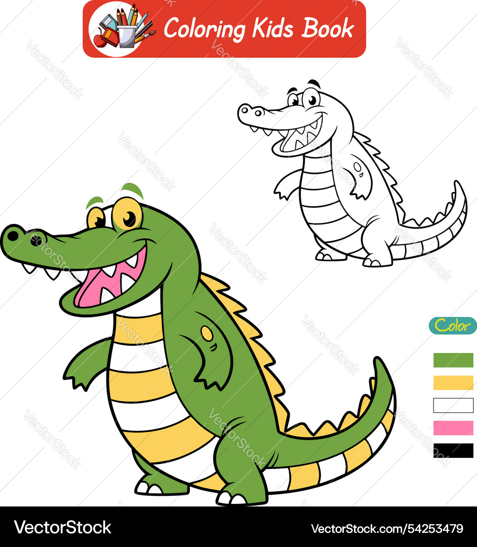 Coloring book for kids alligator Royalty Free Vector Image