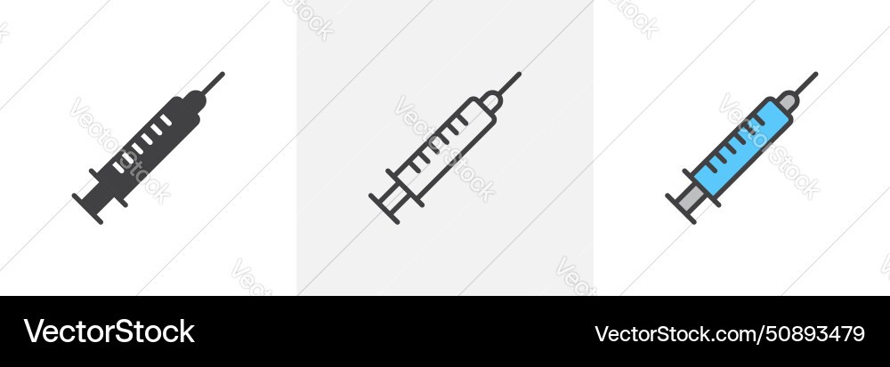 Syringe icon set inject needle vaccine symbol Vector Image