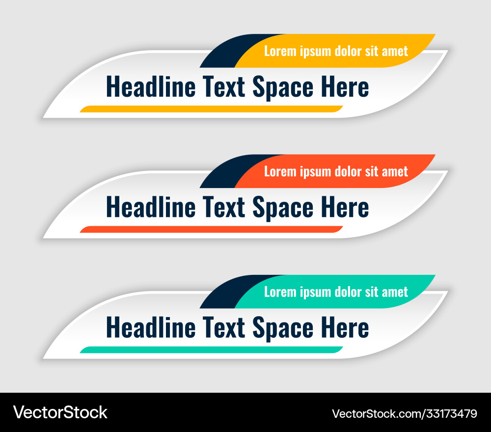 Three colors lower third banners template design Vector Image