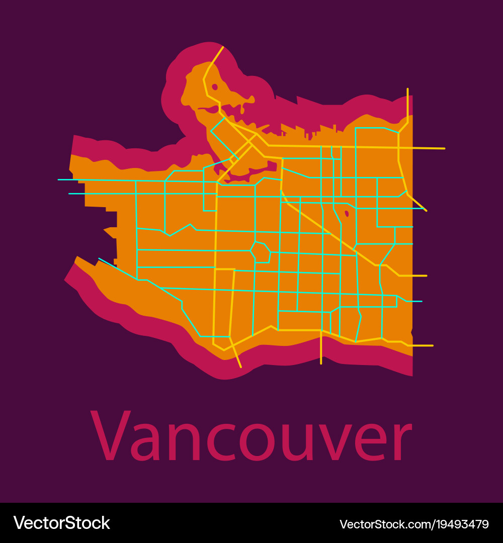 Vancouver city plan detailed flat map Royalty Free Vector