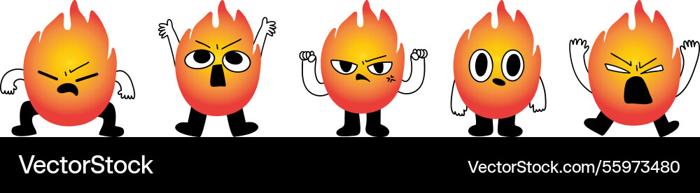Cartoon fire characters expressing anger and Vector Image
