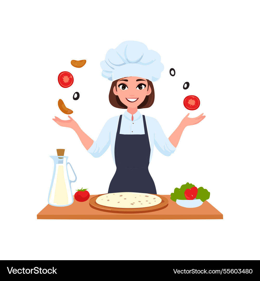 Chef tossing pizza dough Royalty Free Vector Image