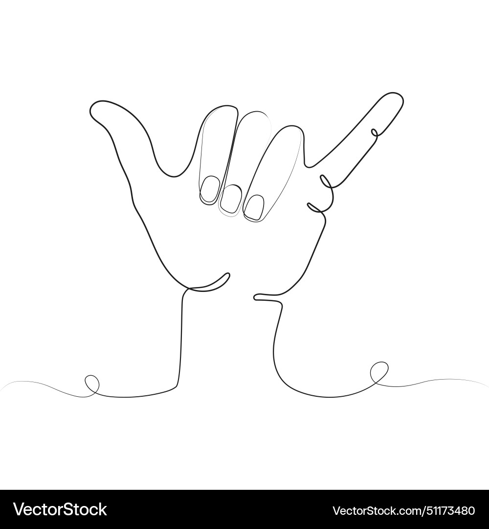 Continuous line of shaka hand gesture Royalty Free Vector