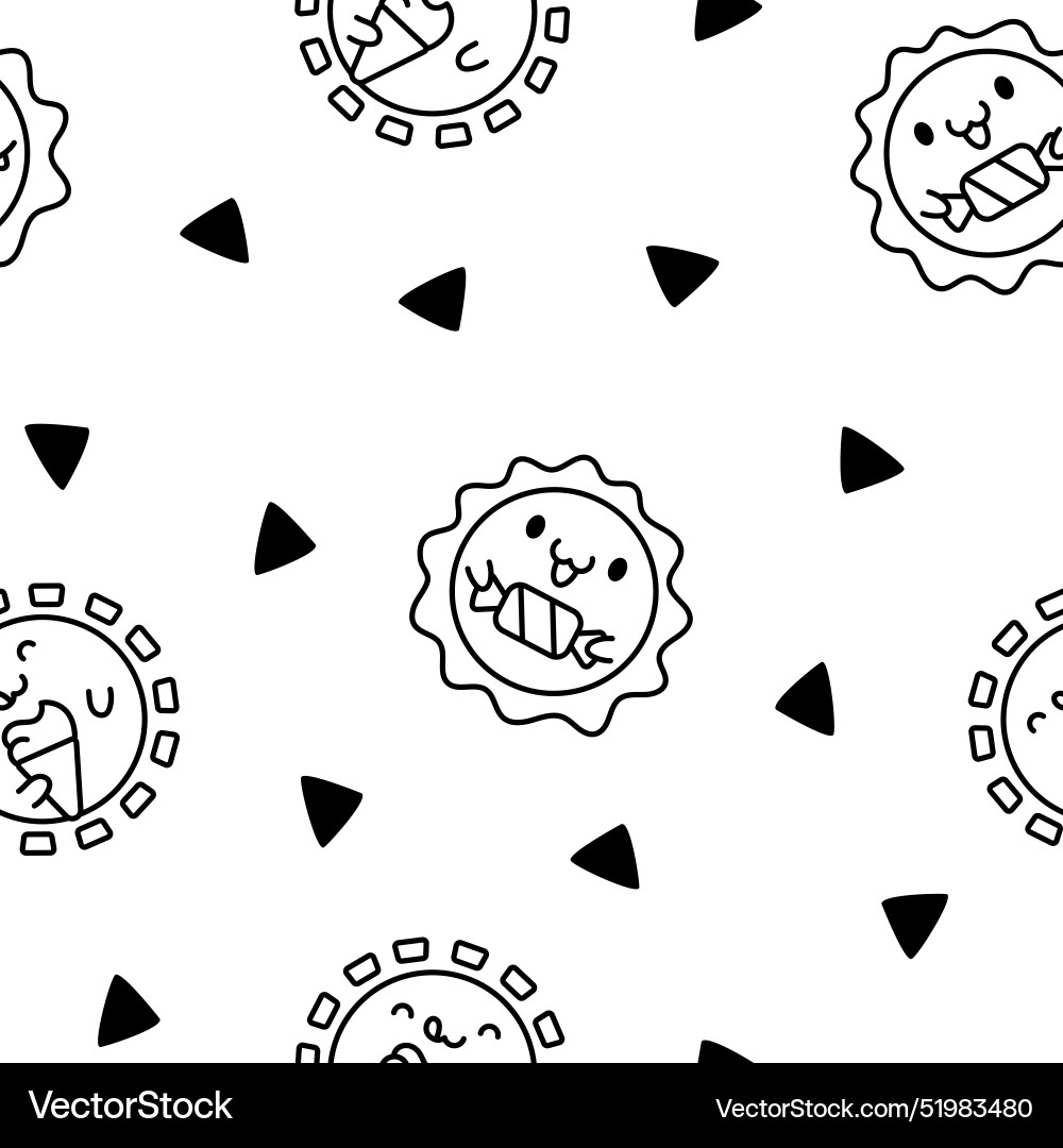 Cute kawaii sun with face coloring page Royalty Free Vector