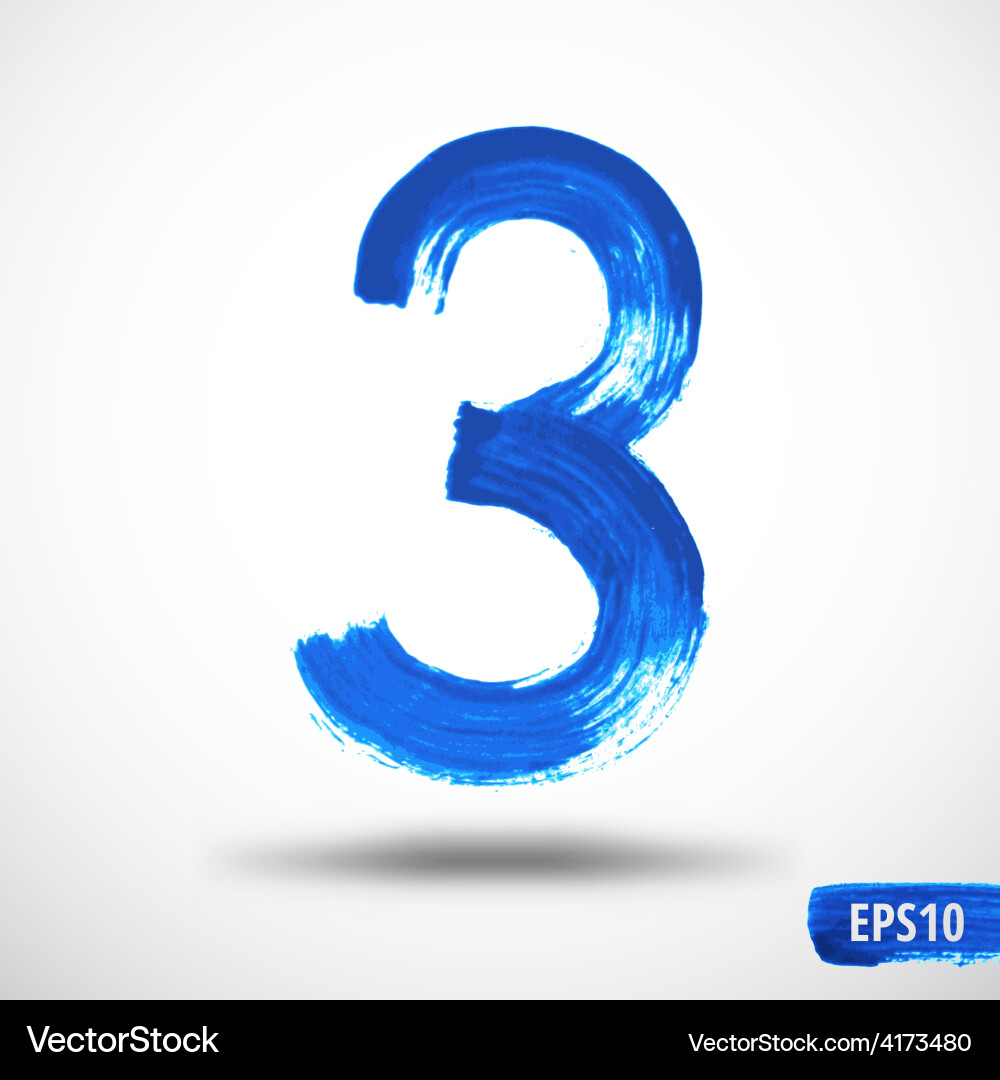 Watercolor three number grunge background Vector Image