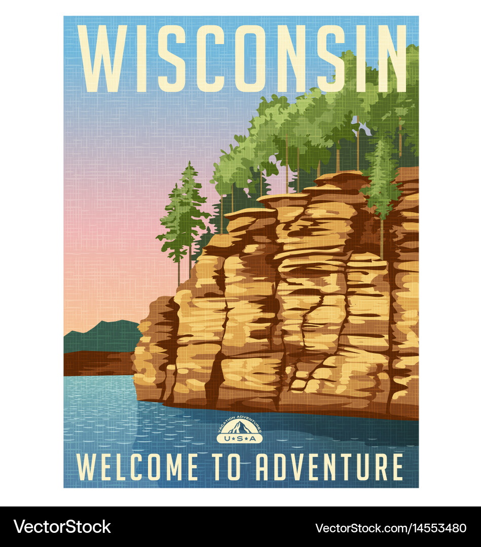 Wisconsin scenic travel poster Royalty Free Vector Image