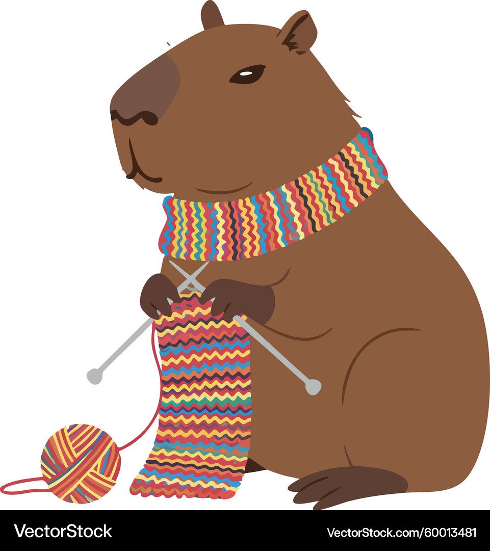 Capybara Knitting a Colorful Scarf Royalty Free Vector Image