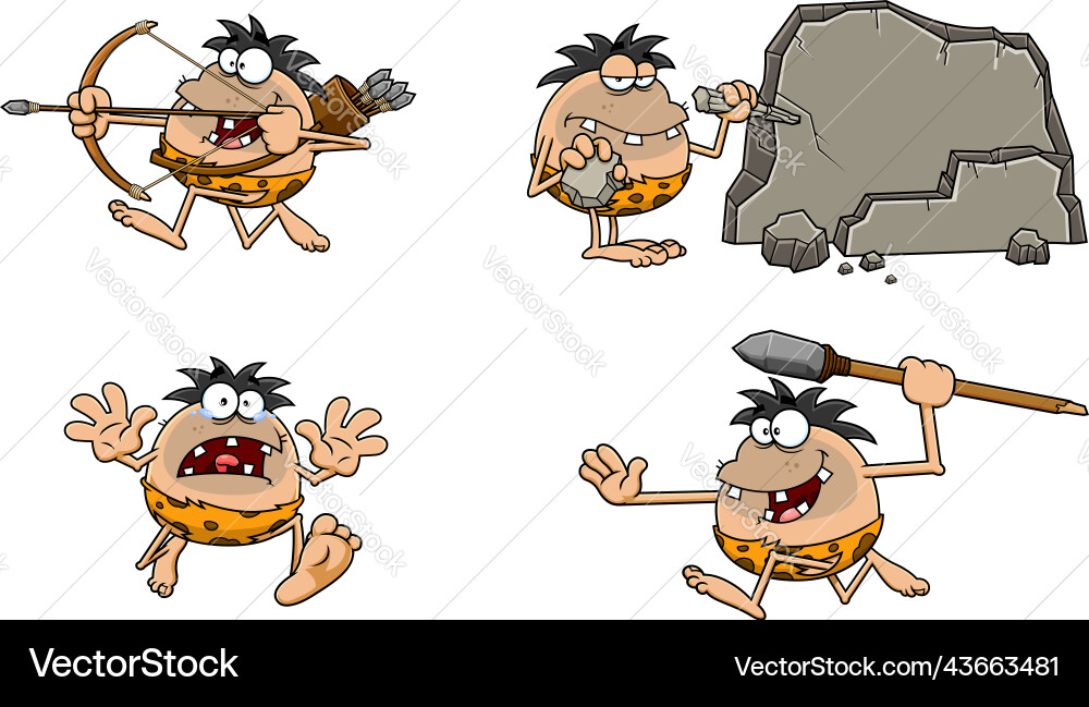 Caveman cartoon characters collection set Vector Image