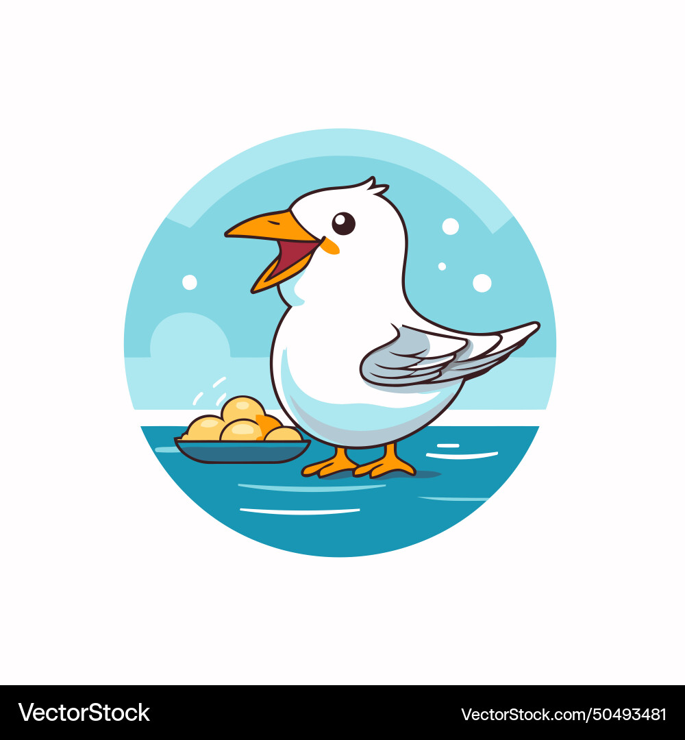 Cute seagull on the sea shore Royalty Free Vector Image