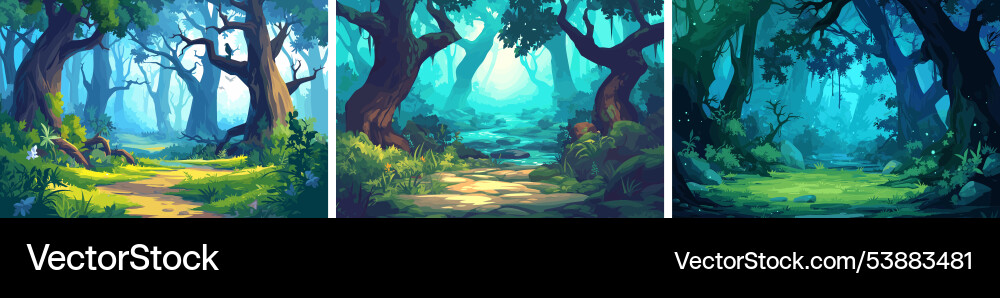 Dark forest cartoon background path in thicket Vector Image