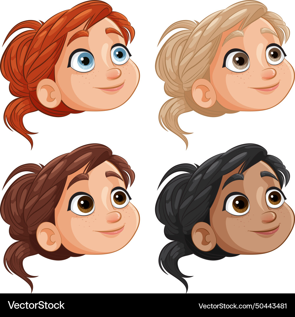 Four cartoon female faces with different Vector Image
