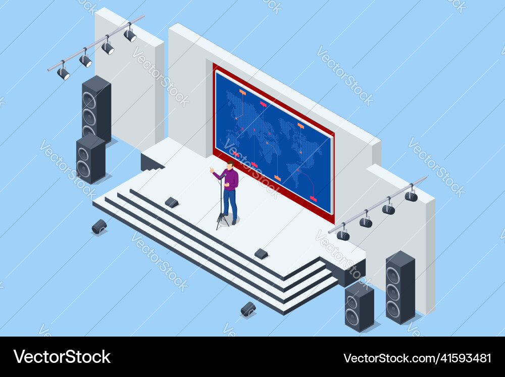 Isometric Press Conference Stage Royalty Free Vector Image