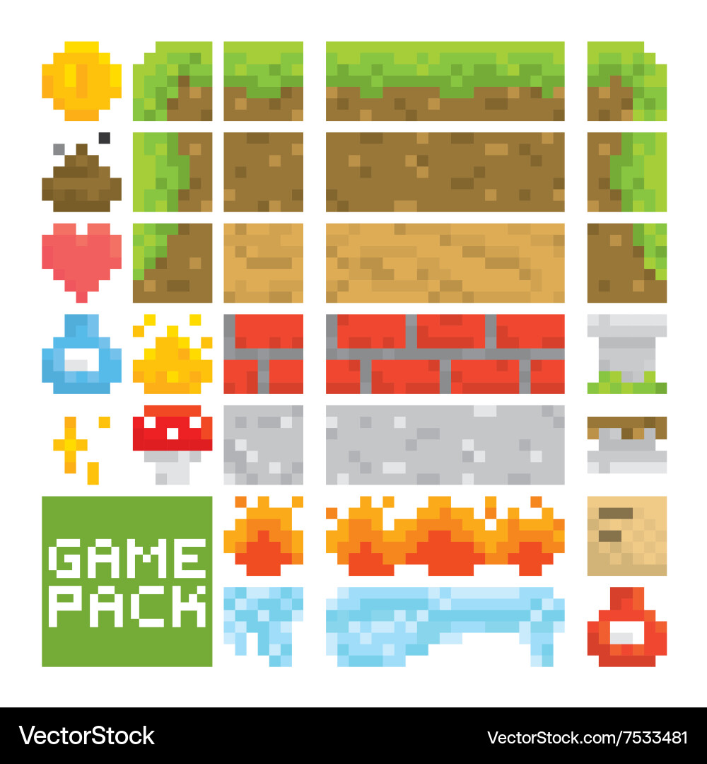 Pixel art style game level assets objects Vector Image