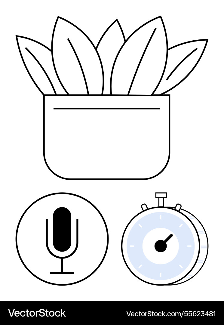 Potted plant with microphone and stopwatch Vector Image
