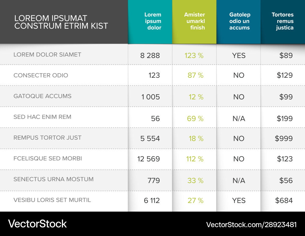 Stylized content data table template Royalty Free Vector