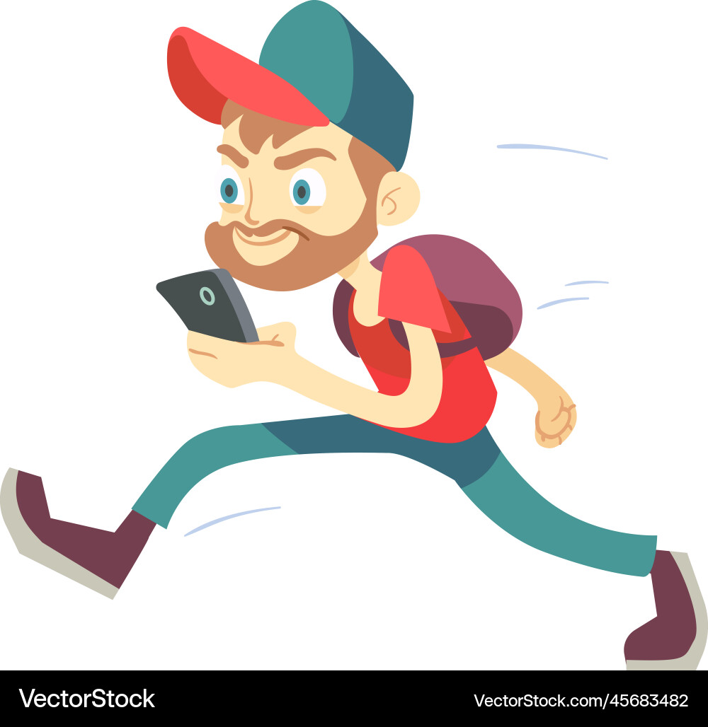 Addictive smarthone user running cartoon Vector Image