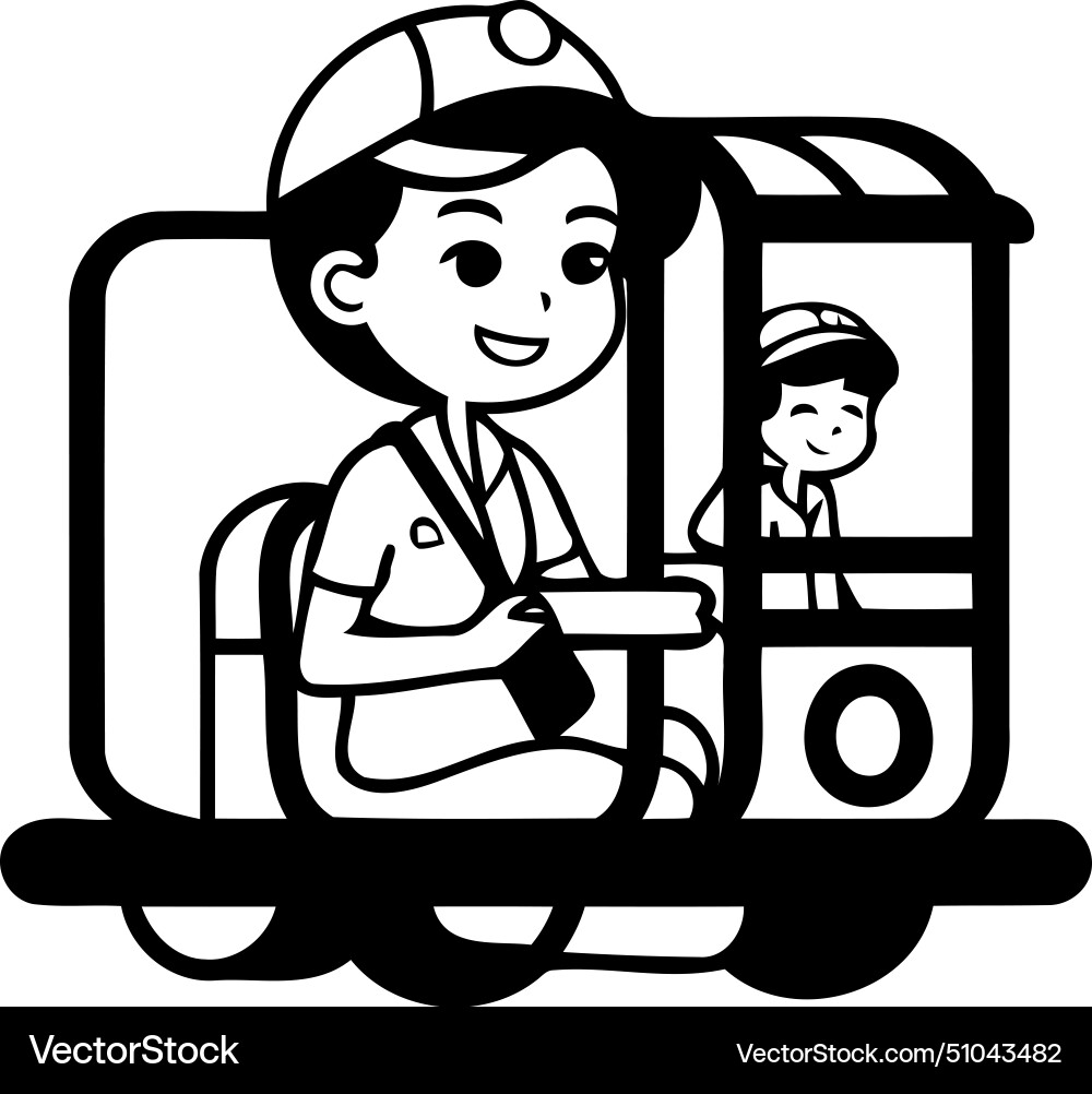 Cute boy riding a train in cartoon style Vector Image