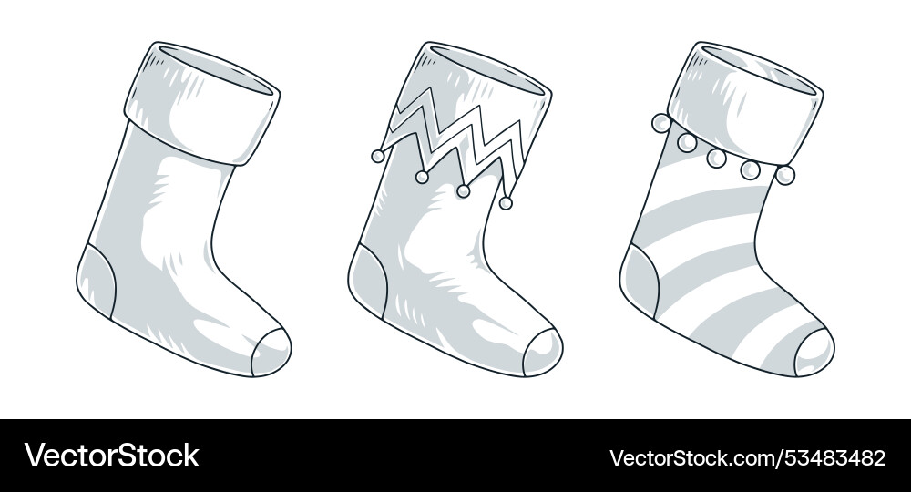 Santa socks monochrome set stickers Royalty Free Vector