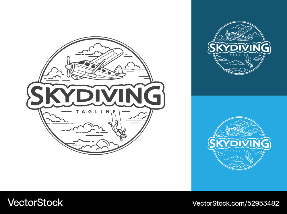 Skydiving logo with airplane and person falling Vector Image