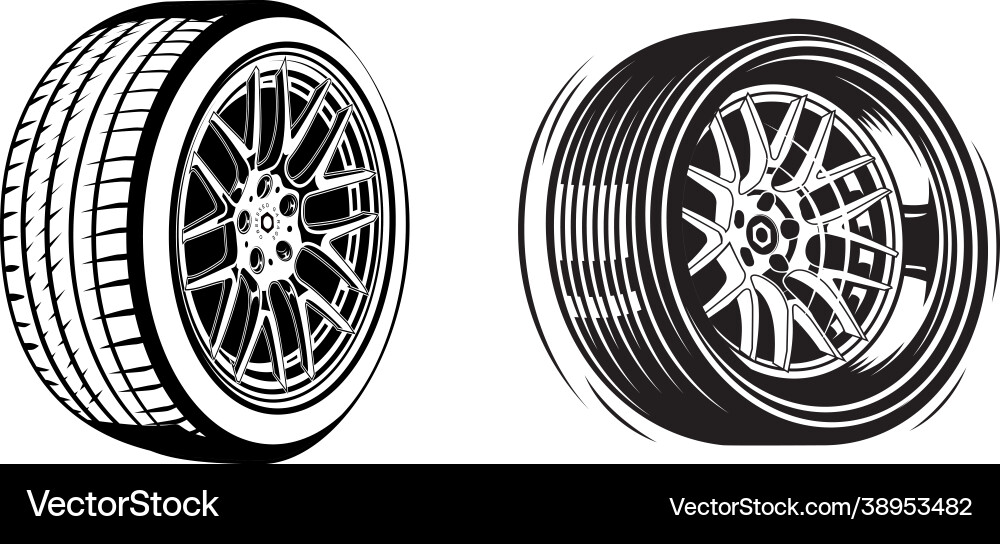 Wheel car black and white Royalty Free Vector Image