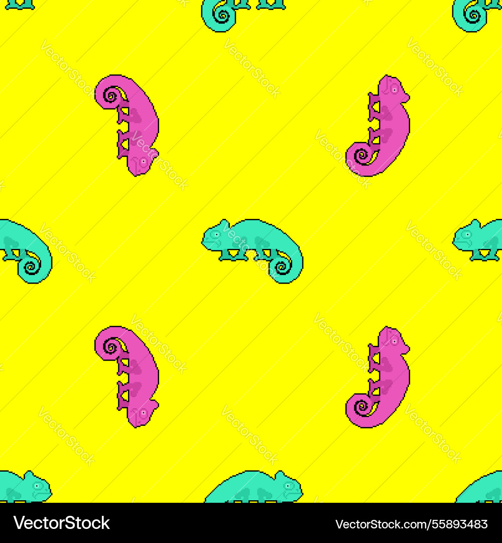 Chameleon Pixel Art Muster nahtlos 8 Bit Vektorbild