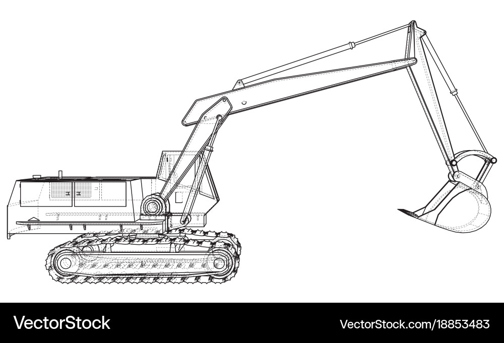 Excavator abstract drawing wire-frame eps10 Vector Image