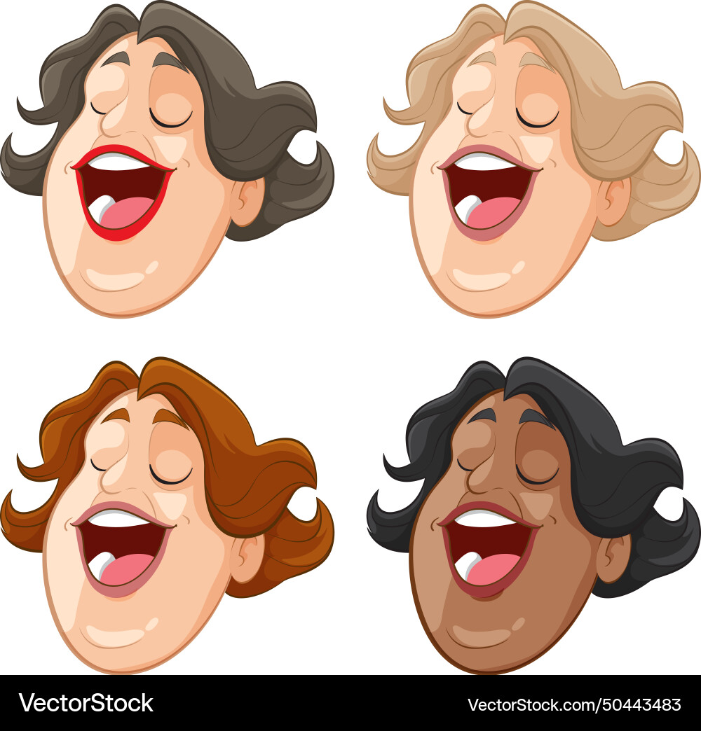 Four cartoon faces expressing happiness Royalty Free Vector
